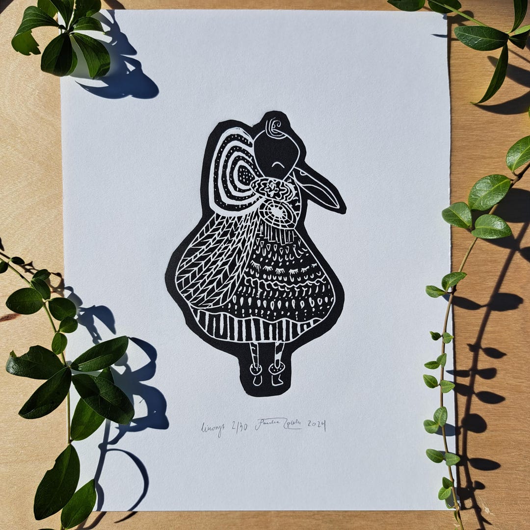 Little Duck, Linocut, Hand-pulled Linocut, Black, Ethnic, Fantasy ...