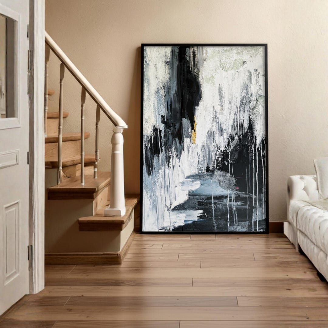 Abstract Black and White Wall Art – 24x36 Vertical Canvas With Floating ...