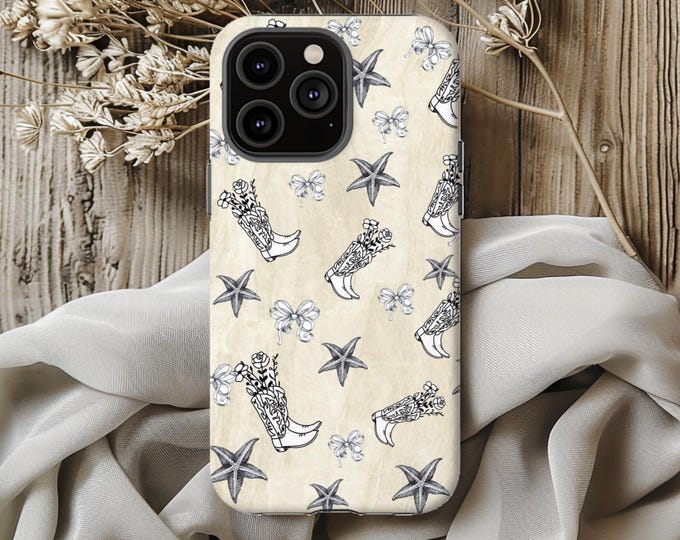 Pink Coastal Cowgirl Phone Case, Western Cowboy Boot Seashell Pattern ...