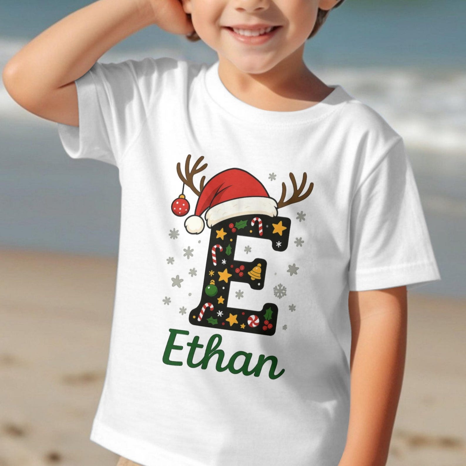 Personalized Christmas Initial & Name T-shirt | Custom Letter Shirt for ...