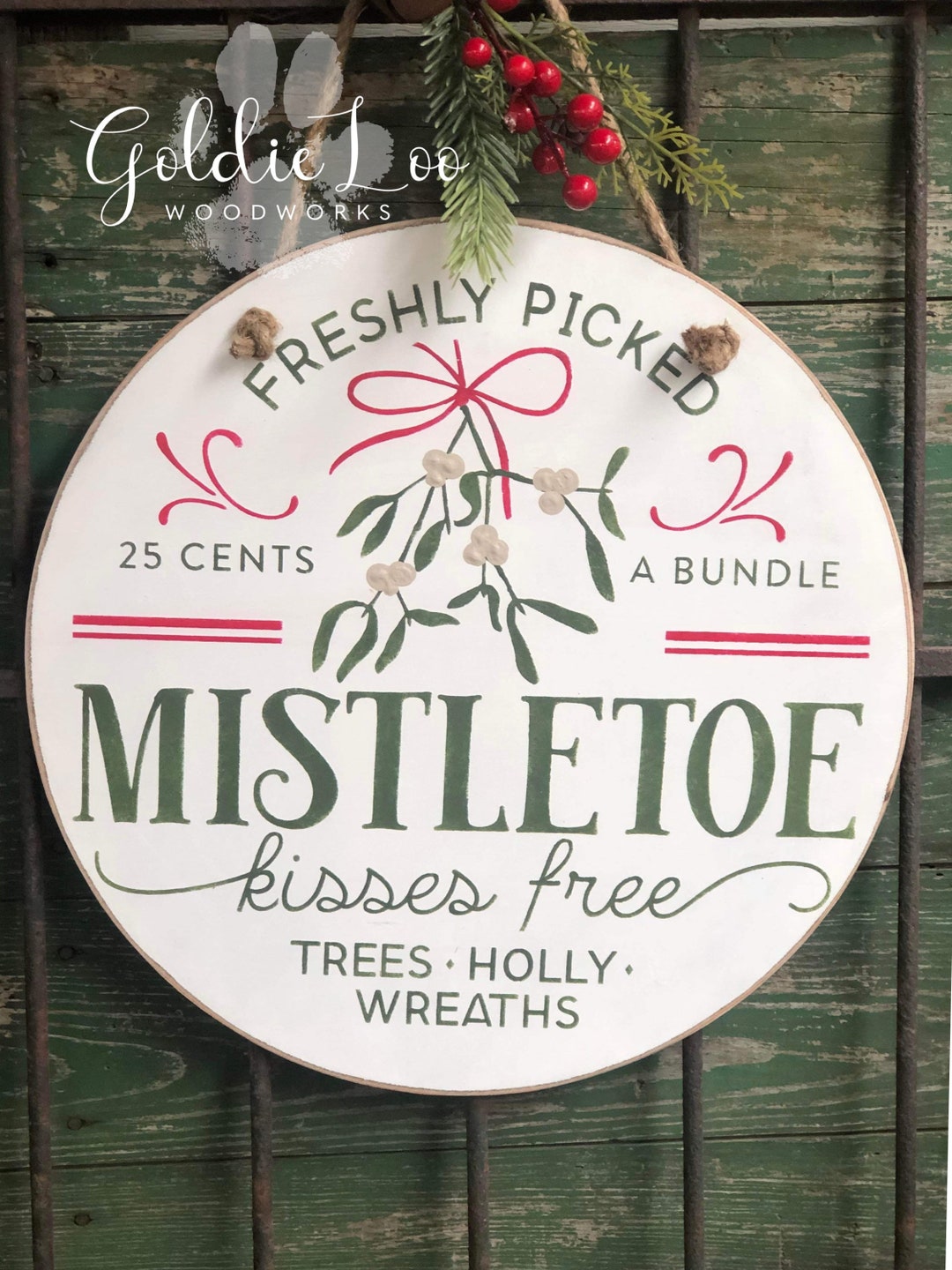 Fresh Picked Mistletoe Round Wood Wall Sign - Etsy
