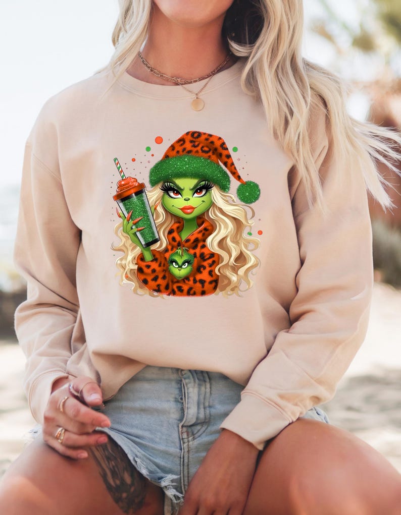 Grinch Leopard Print Christmas Sweatshirt - Boujee Grinchmas Crewneck ...
