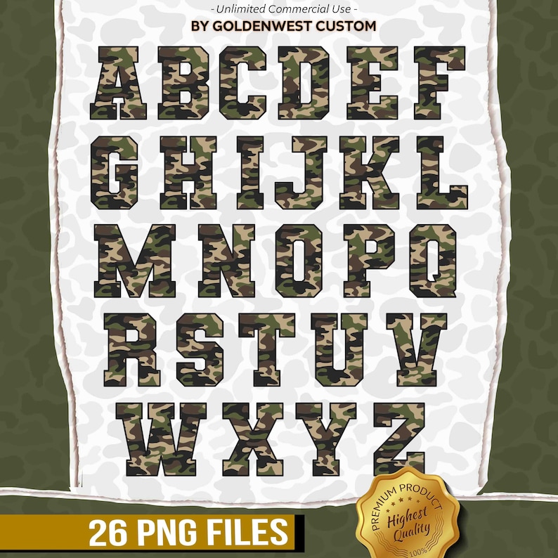 Camo Alphabet Letters PNG, Army Camo Alphabet, Vintage Camo Alpha Set ...
