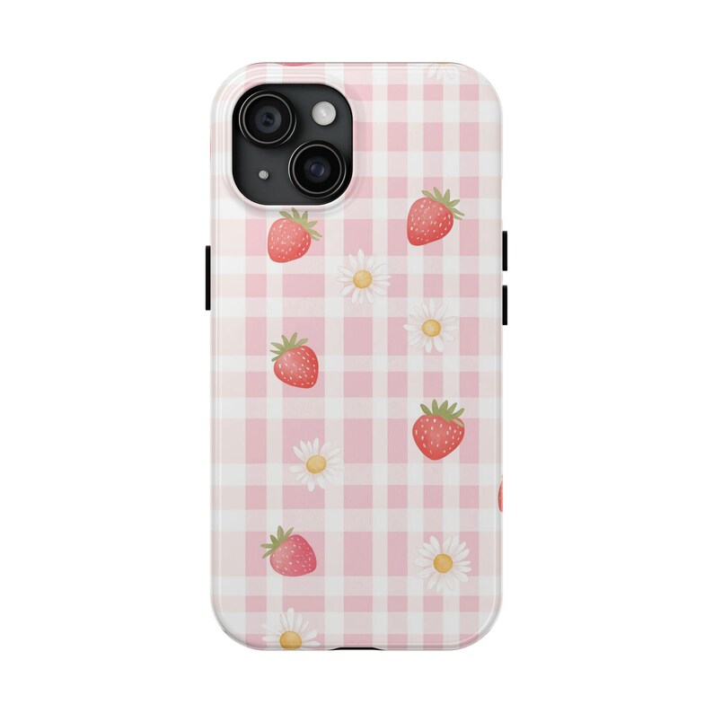 Watercolor Summer Strawberries Phone Case, Pink Gingham Phone Case ...