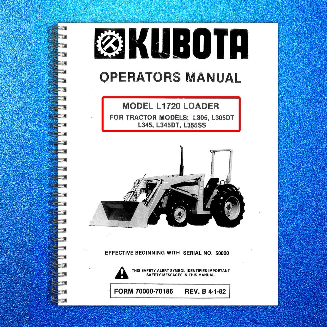 KUBOTA L1720 Loader Operators Manual Tough Secured - Protective Covers ...