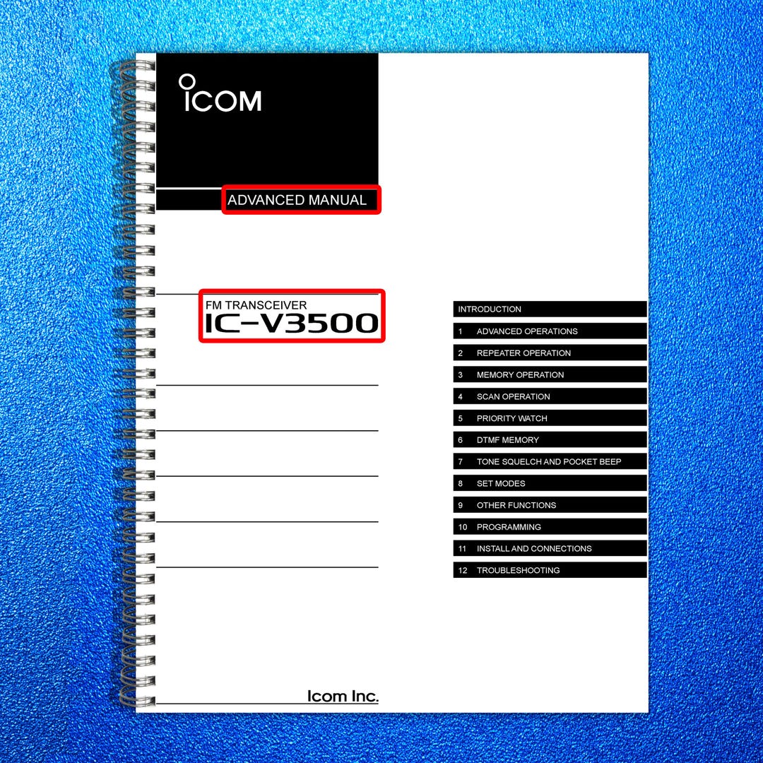 ICOM Ic-v3500 Transceiver Advanced Manual - Steel Loop Closure - Tough ...