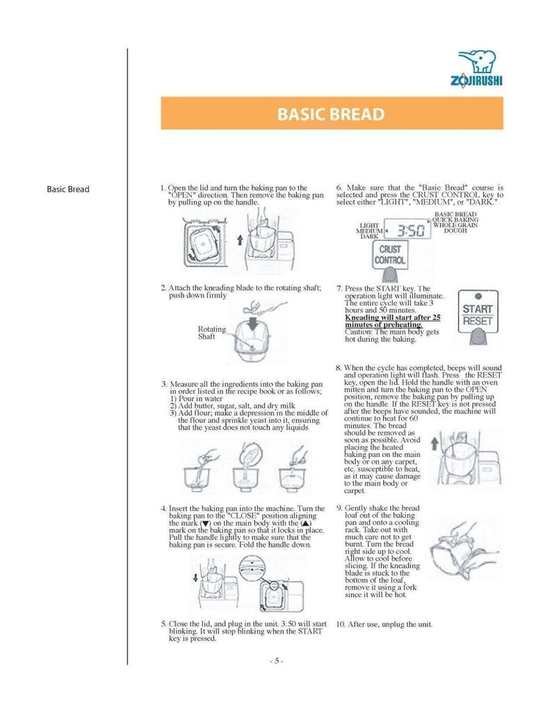 ZOJIRUSHI Bbcc-q10 Home Bakery Junior Operation Manual User Guide - Etsy