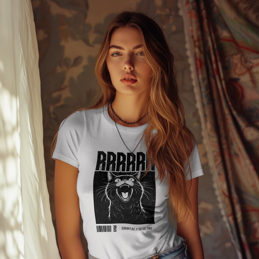 Scream It Out If You Feel Tired Shirt, Screaming Cat RRRRRR T-shirt ...