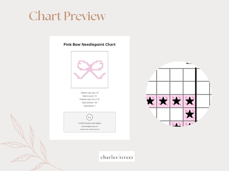 Pink Bow Digital Needlepoint Chart – Beginner Pattern - Etsy