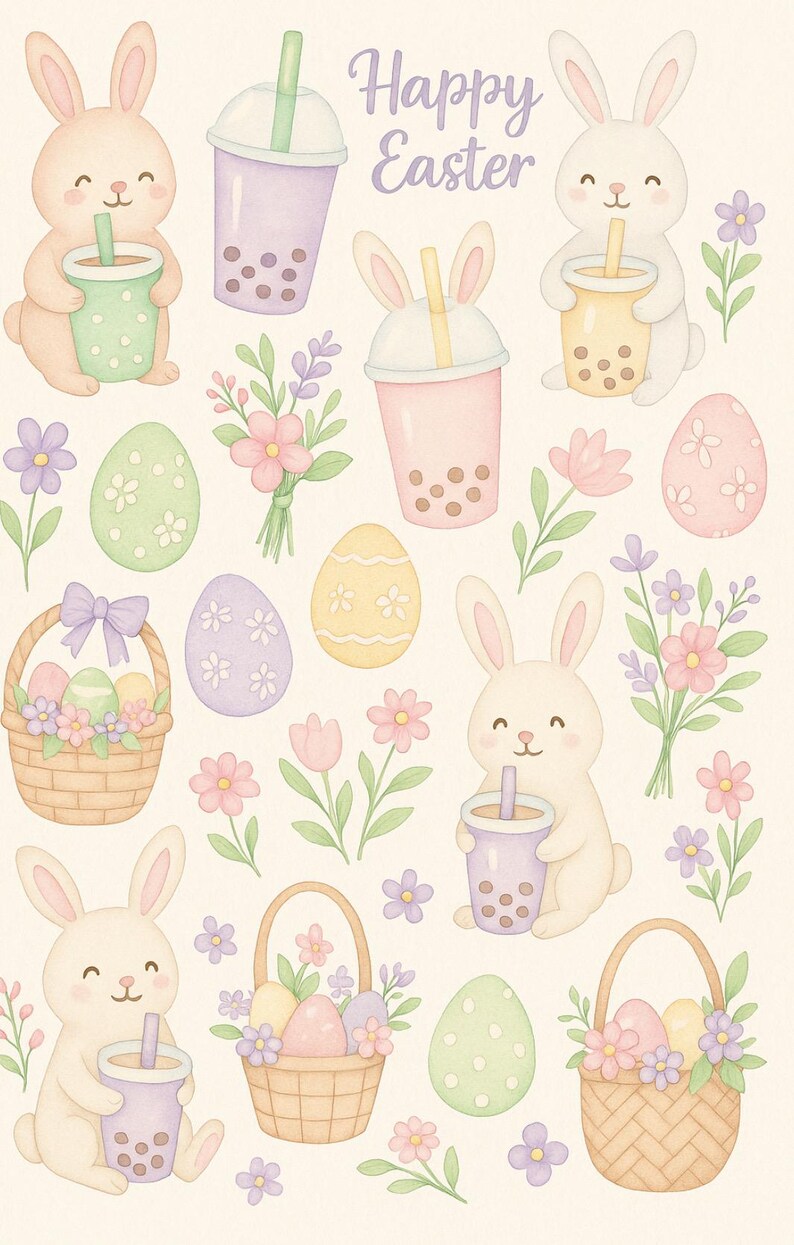 Bunny Boba Junk Journal Kit | Printable Tags, Fussy Cuts, Art Panels ...