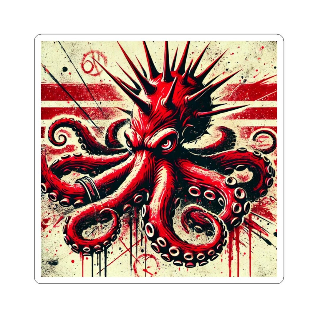 Crux Ferus Octopus Sticker, Red Gothic Sea Monster Decal With Crown ...