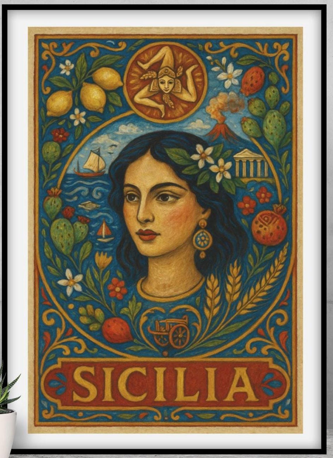 Sicily Digital Print – Sicilian Folk Art Wall Decor, Sicilian Woman Art ...