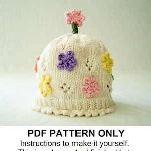 Knitting Pattern - Girls Flowered Hat Knitting Pattern - the JULIA Hat ...