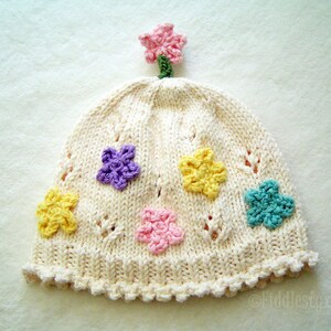 Knitting Pattern - Girls Flowered Hat Knitting Pattern - the JULIA Hat ...