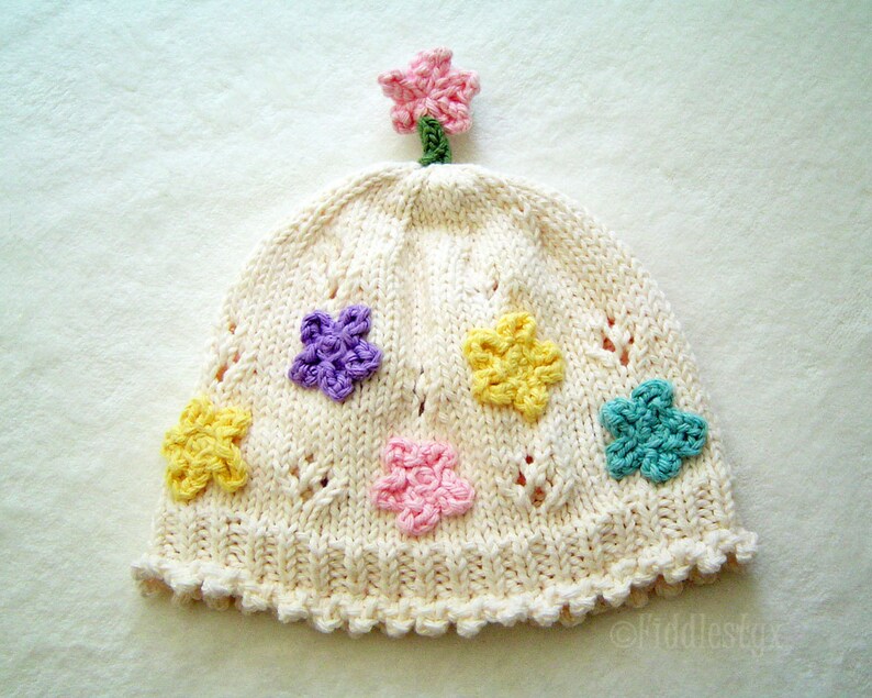 Knitting Pattern Girls Flowered Hat Knitting Pattern the | Etsy