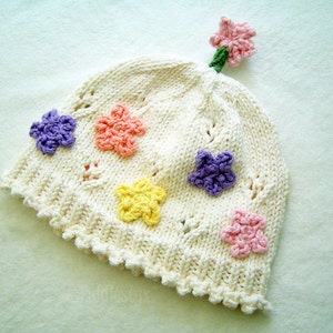 Knitting Pattern - Girls Flowered Hat Knitting Pattern - the JULIA Hat ...