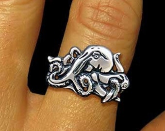 In the Depths/ Octopus Ring in Sterling Silver W/black Diamond Eyes. - Etsy