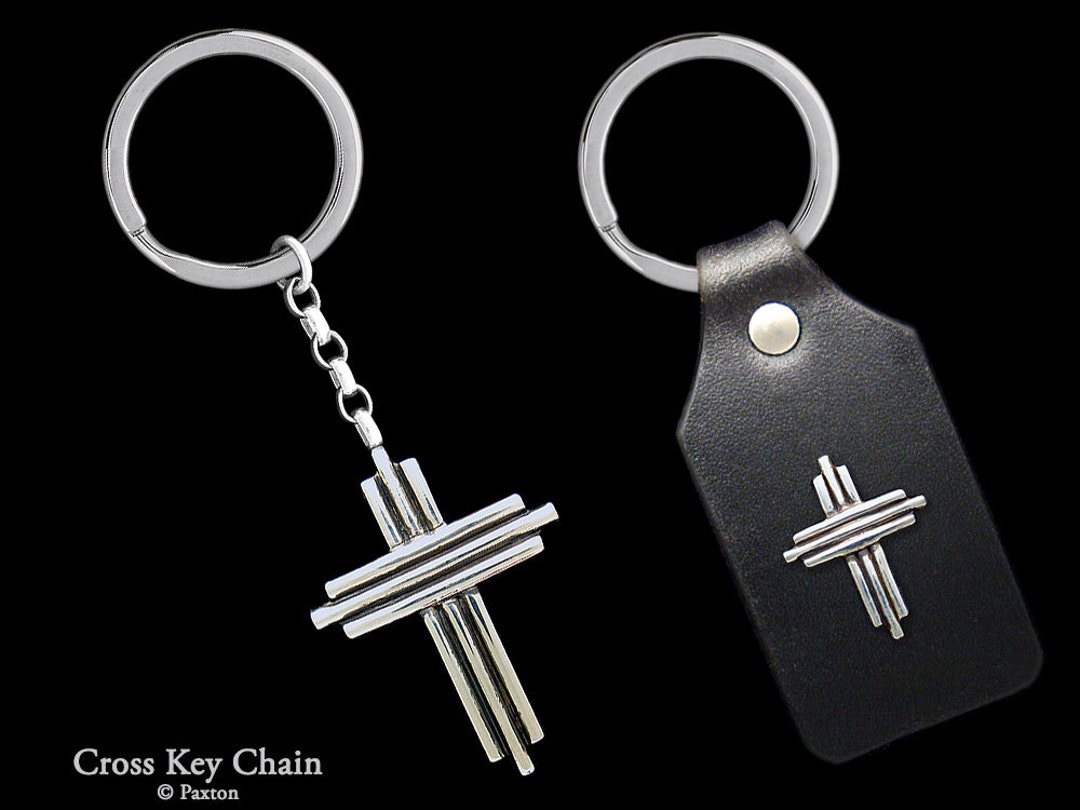 Cross Keychain / Keyring All Sterling Silver or Cross on Genuine ...
