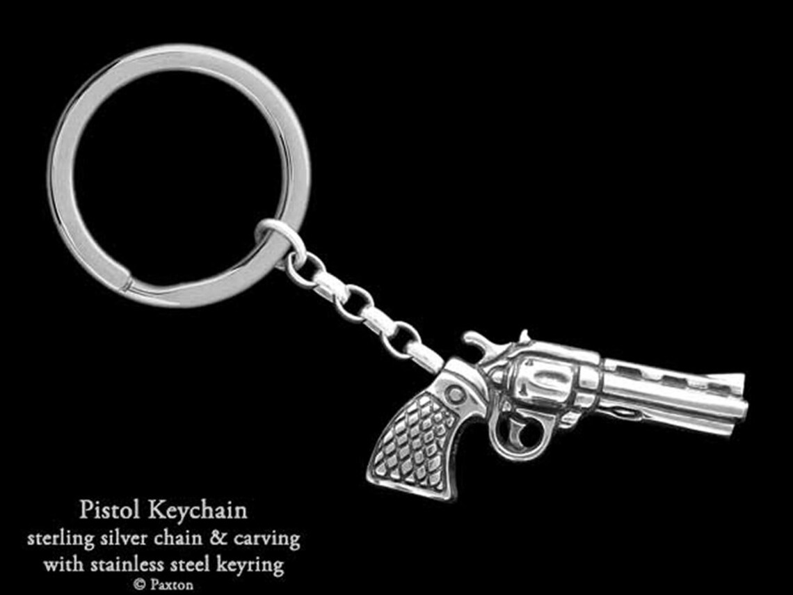 Pistol Revolver Keychain / Keyring Sterling Silver Zombie Gun Key Chain ...