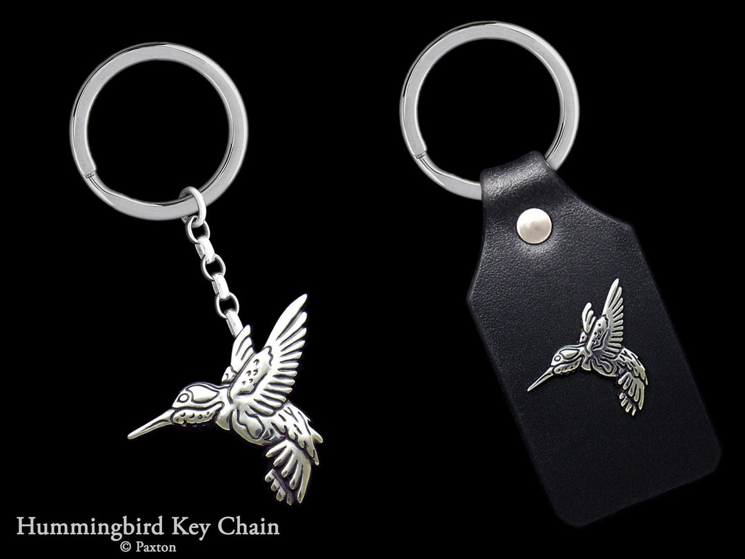 Hummingbird Keychain / Keyring Sterling Silver Humming Bird on Genuine ...