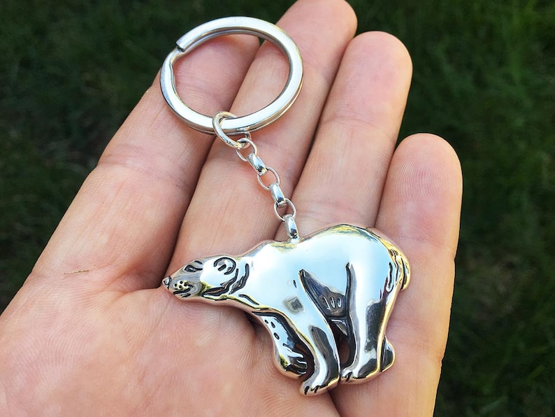 Polar Bear Keychain / Keyring All Sterling Silver or Polar Bear on ...