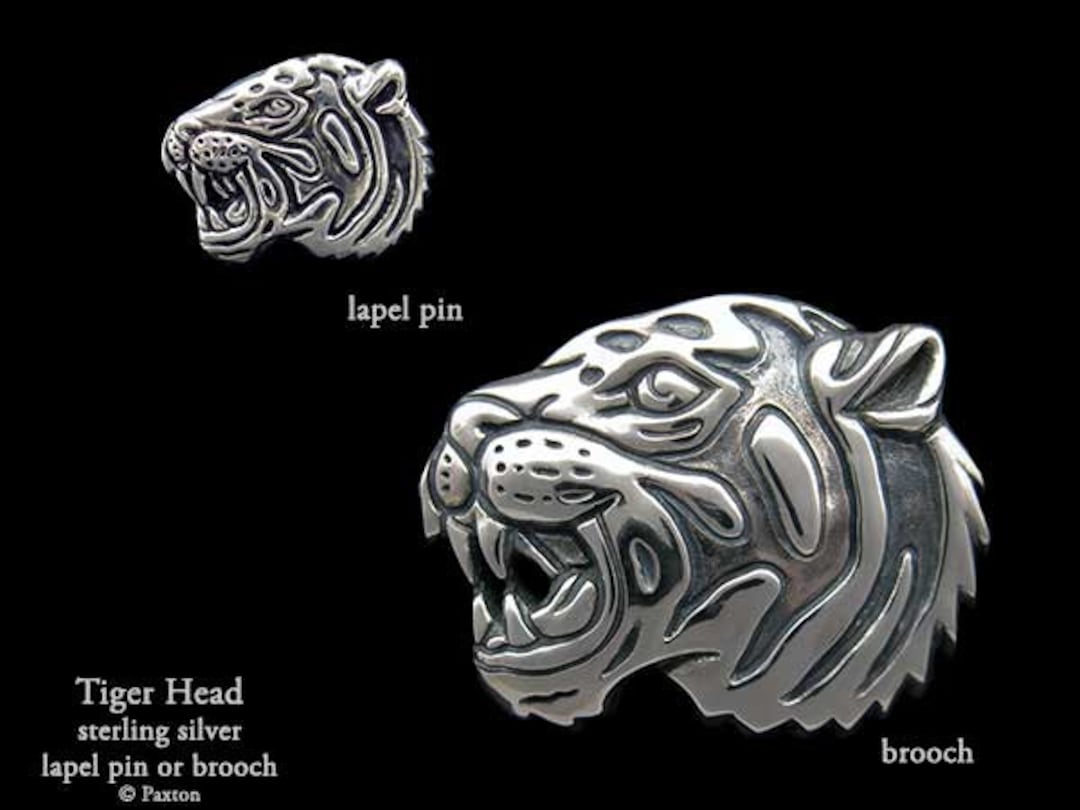 Tiger Head Lapel Pin or Tiger Head Brooch Sterling Silver - Etsy