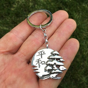 Bonsai & Sun With Peace Japanese Kanji Keychain / Keyring Sterling ...