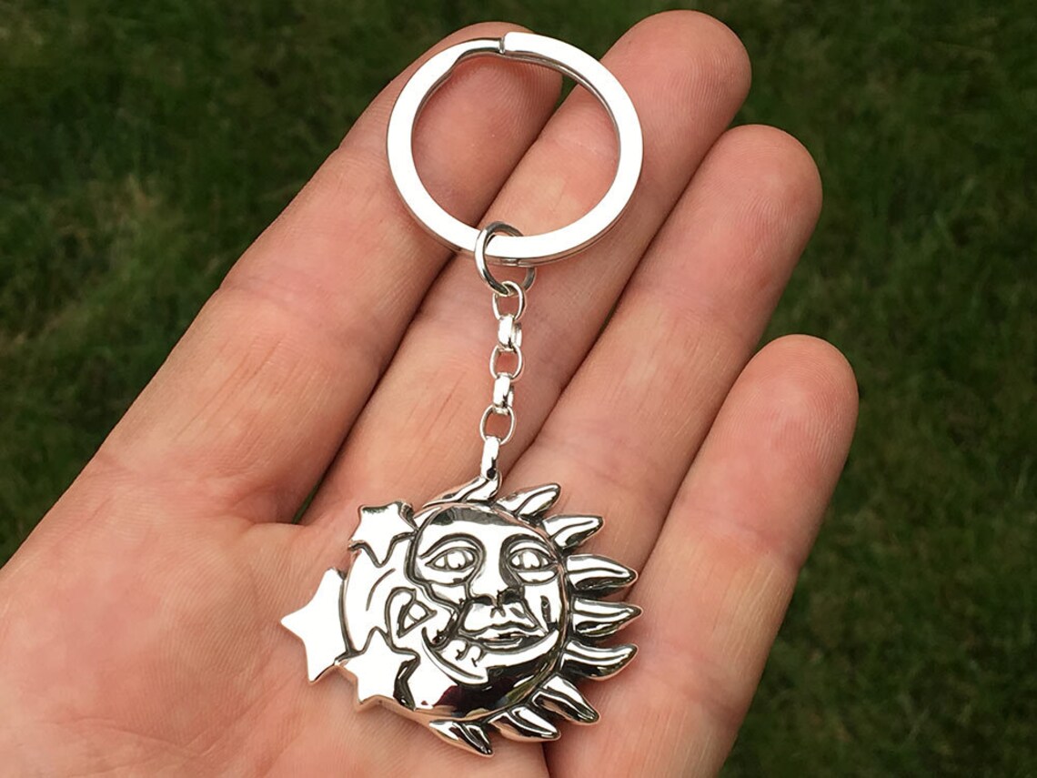 Sun and Moon Keychain / Keyring All Sterling Silver or Sun - Etsy