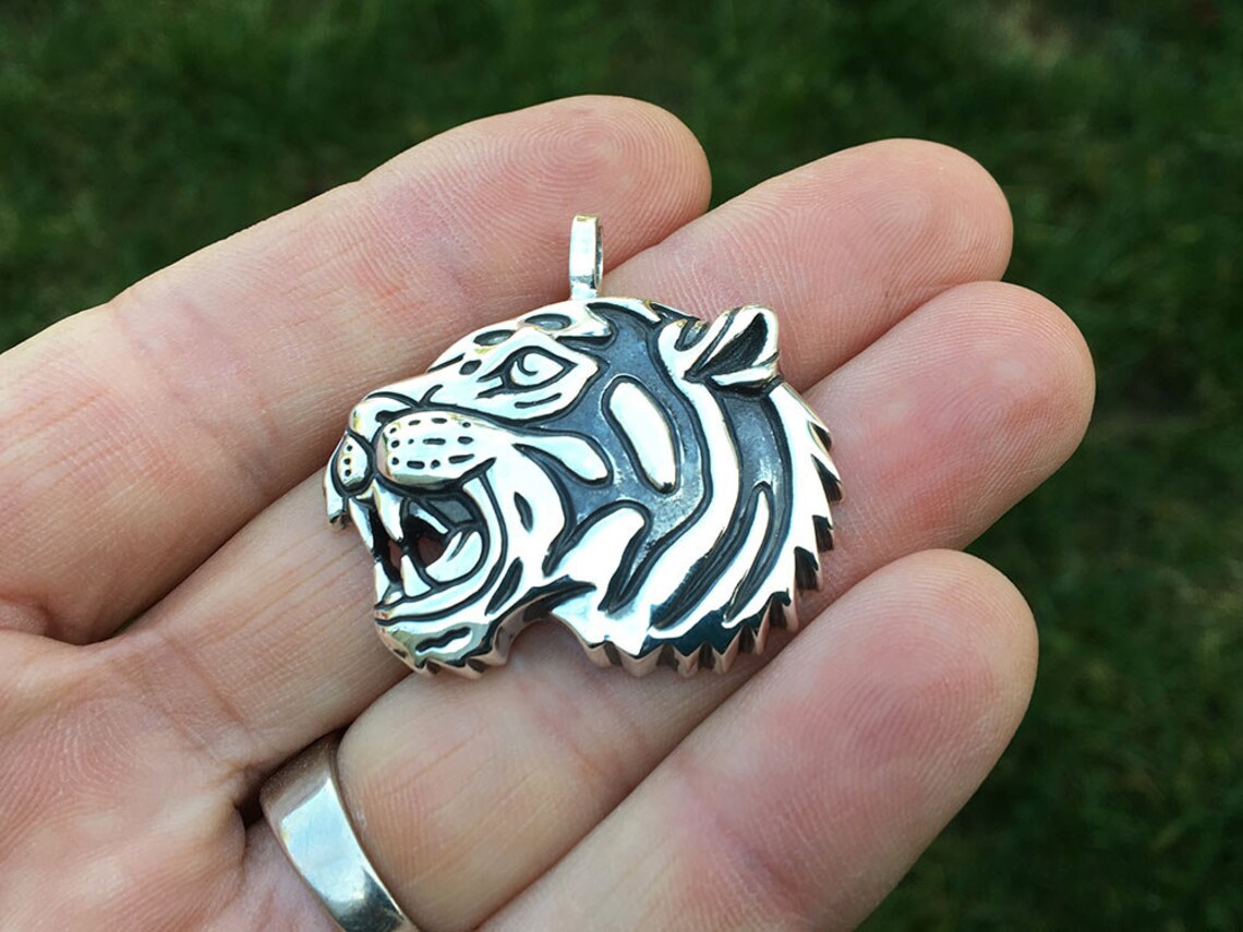 Tiger Head Pendant Necklace Sterling Silver | Etsy