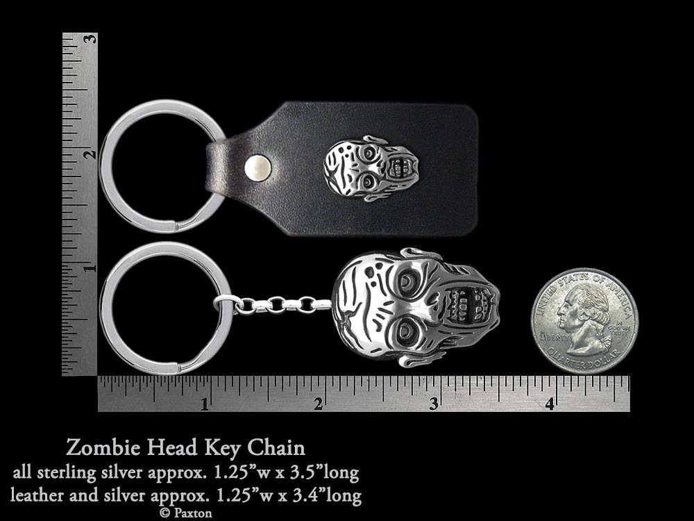Zombie Head Keychain / Keyring All Sterling Silver or Zombie - Etsy ...