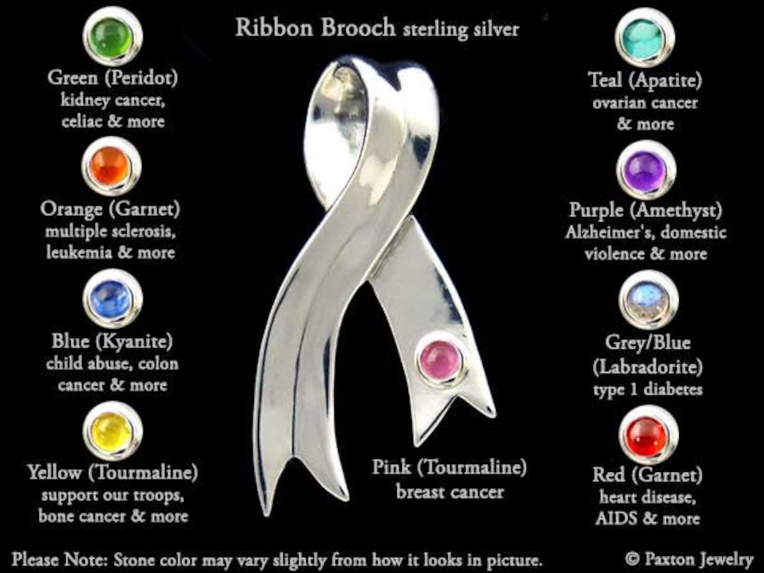 Awareness Ribbon Brooch Pin Sterling Silver Breast Cancer Ribbon Brooch Pin Diabetes Ribbon