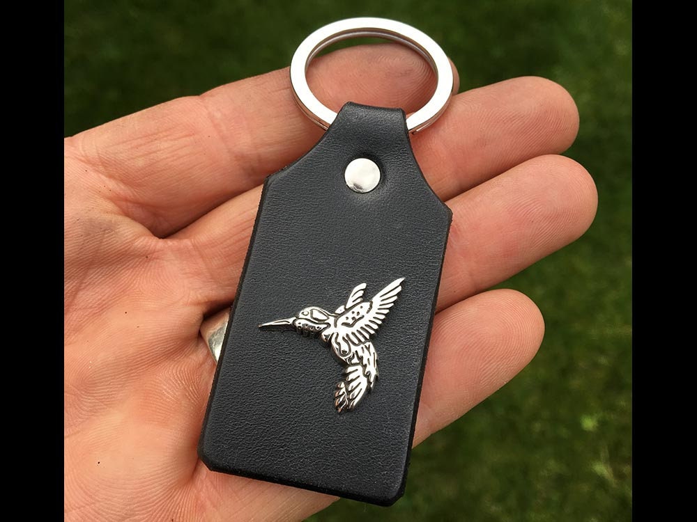 Hummingbird Keychain / Keyring Sterling Silver Humming Bird on Genuine ...