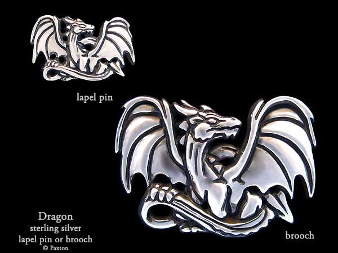 Dragon Lapel Pin or Dragon Brooch Sterling Silver - Etsy