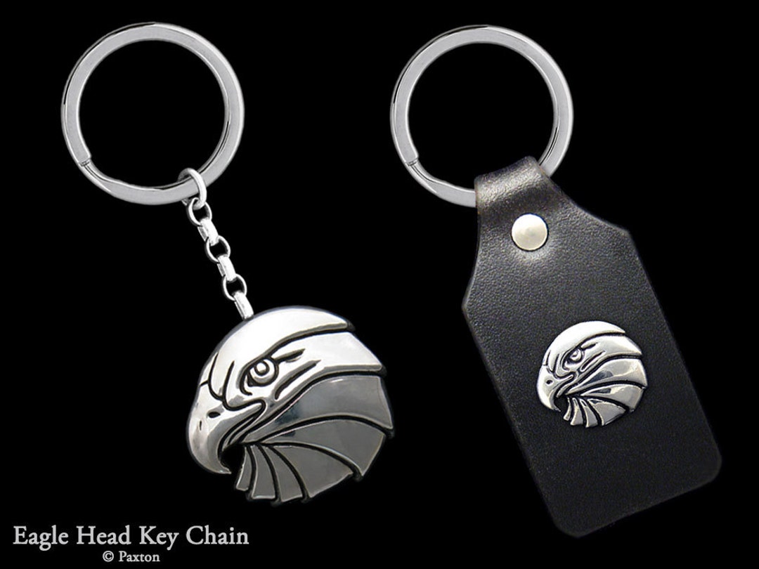 Eagle Head Keychain / Keyring All Sterling Silver or Eagle on Genuine ...