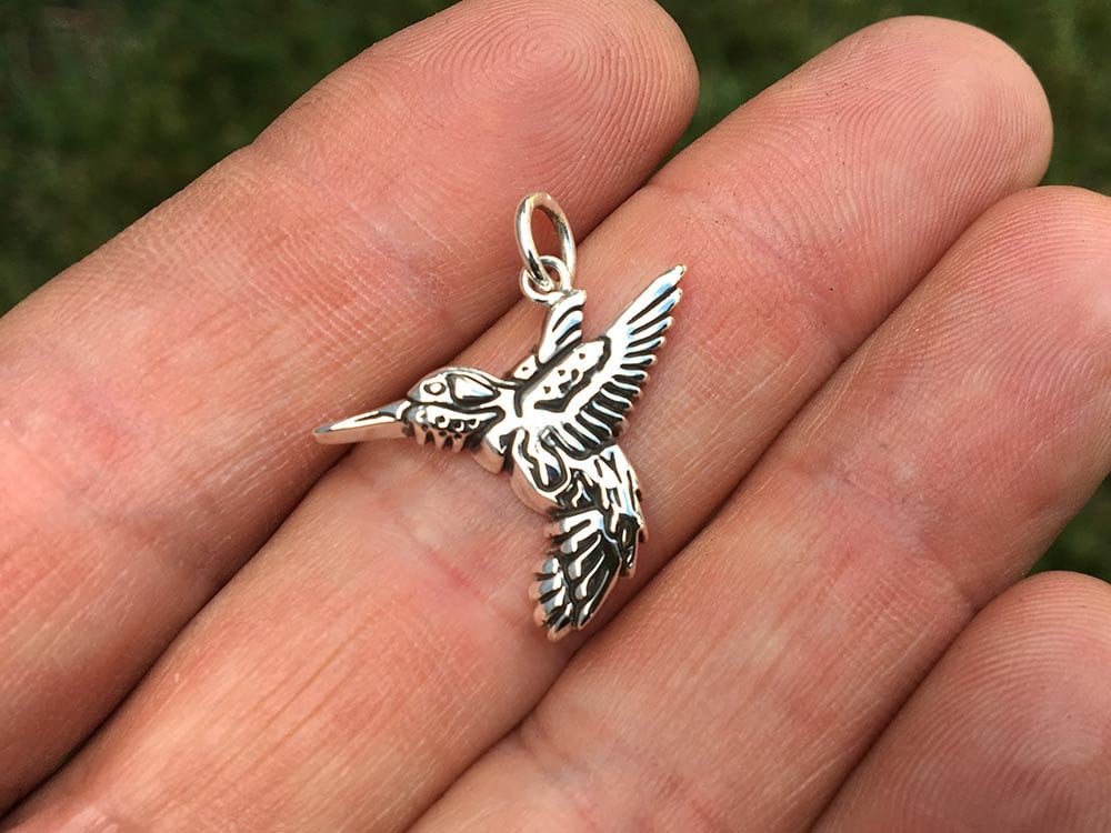Hummingbird Charm Hummingbird Necklace in Sterling Silver Handmade - Etsy