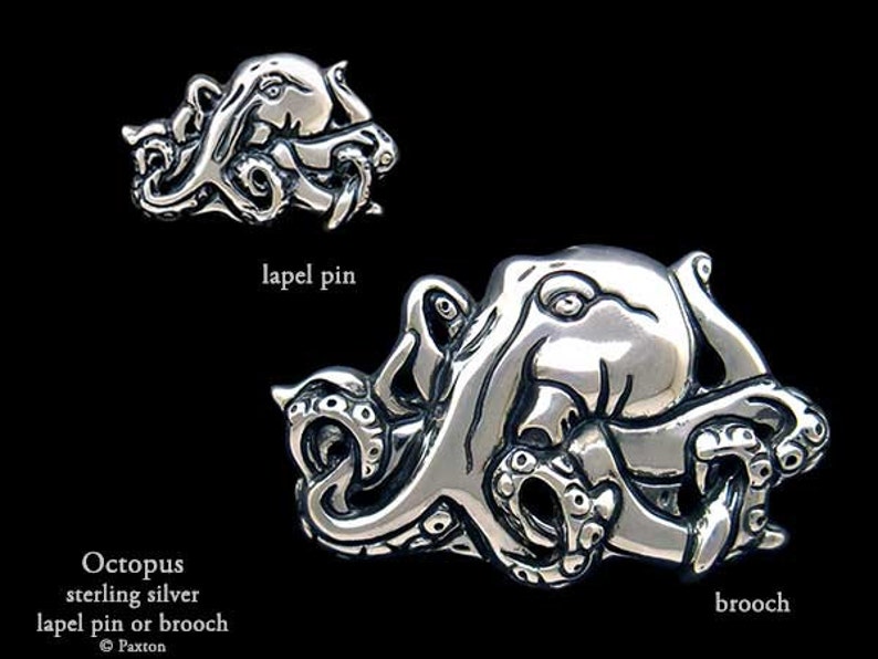 Octopus Lapel Pin or Octopus Brooch Sterling Silver - Etsy