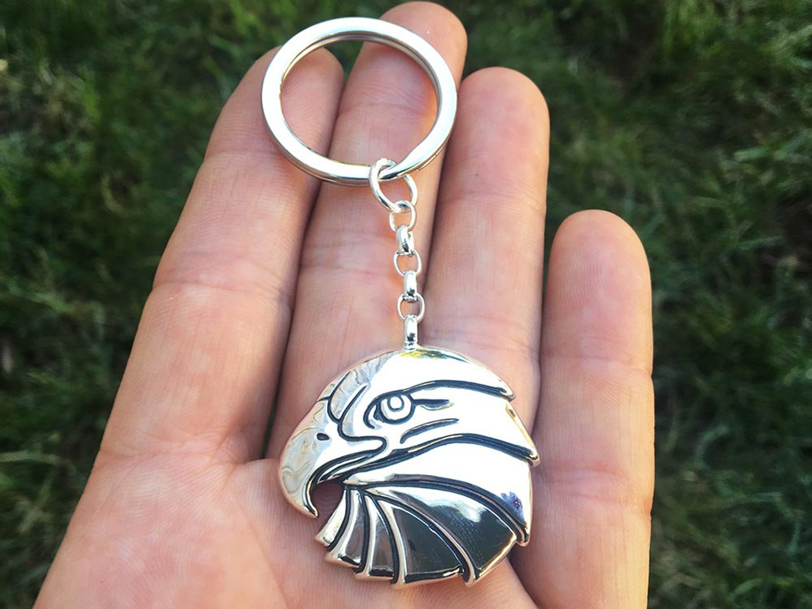 Eagle Head Keychain / Keyring All Sterling Silver or Eagle on - Etsy