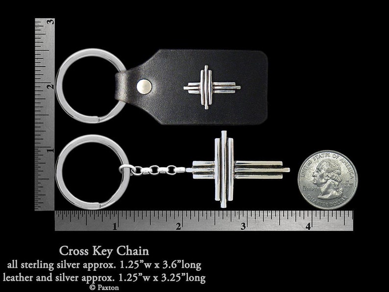 Cross Keychain / Keyring All Sterling Silver or Cross on Genuine ...