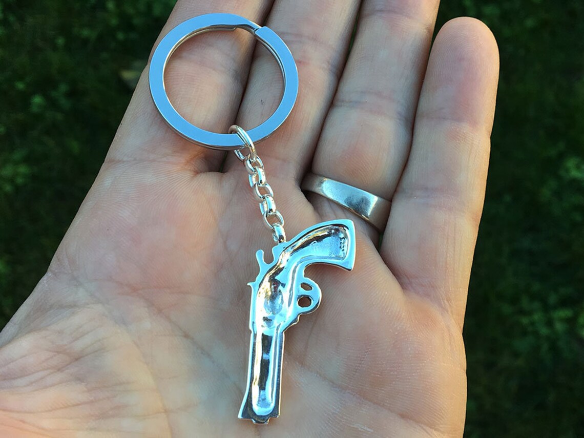 Pistol Revolver Keychain / Keyring Sterling Silver Zombie Gun - Etsy