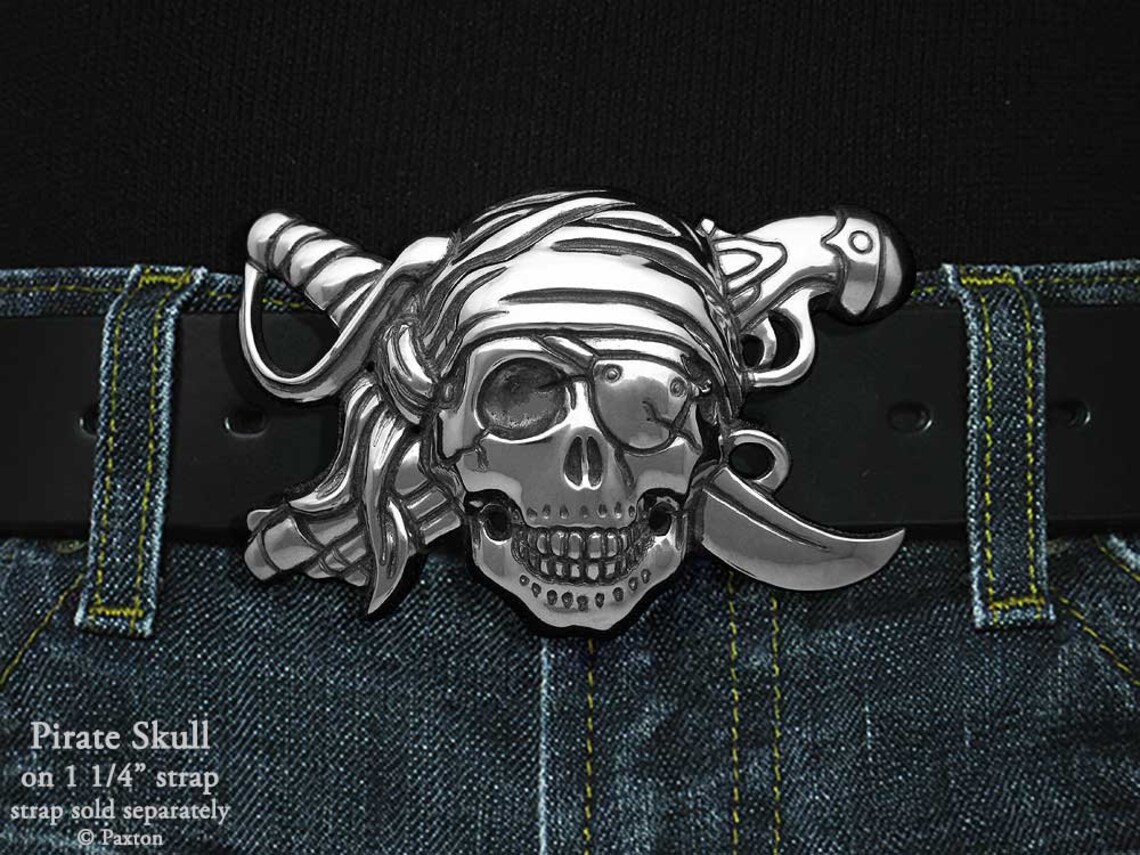Pirate Belt Buckle Sterling Silver or Yellow Brass Pirate Skull ...