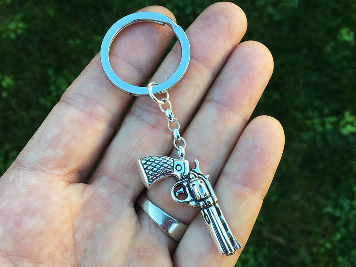 Pistol Revolver Keychain / Keyring Sterling Silver Zombie Gun - Etsy