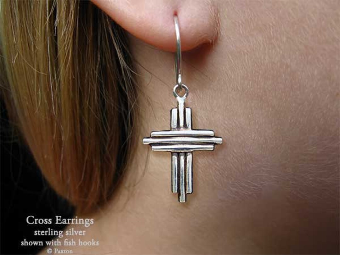 Cross Earrings Sterling Silver Hand Carved & Cast Fish Hook or Post - Etsy