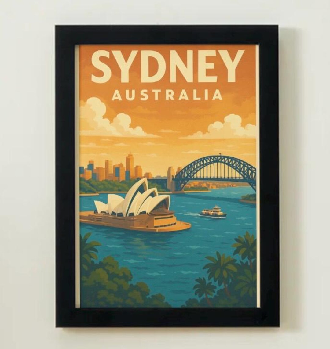 Sydney Australia Travel Poster – Vintage Wall Art Print of Opera House ...