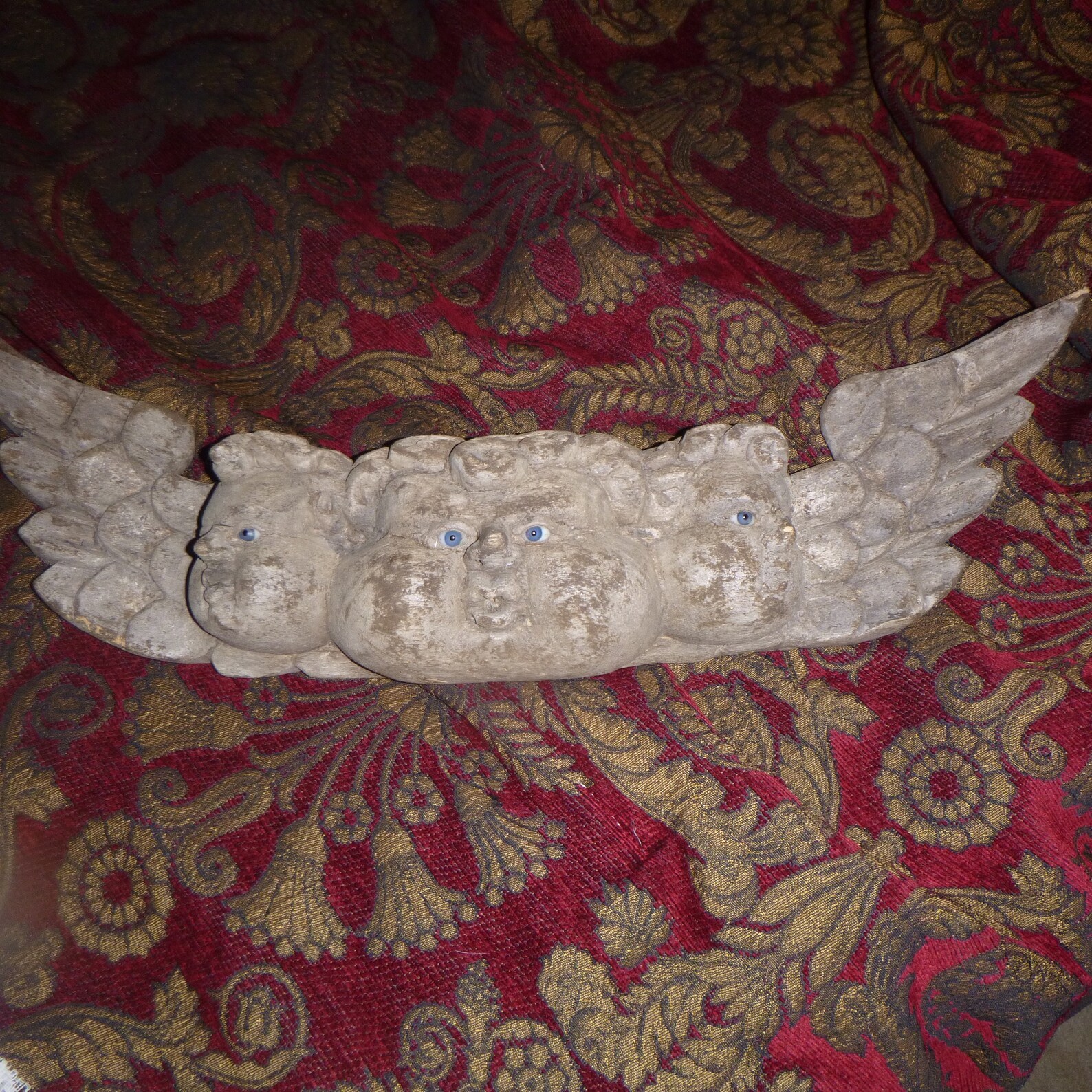 Vintage Shabby/primitive Trio Cherub,putti,putto Wood Carved ...