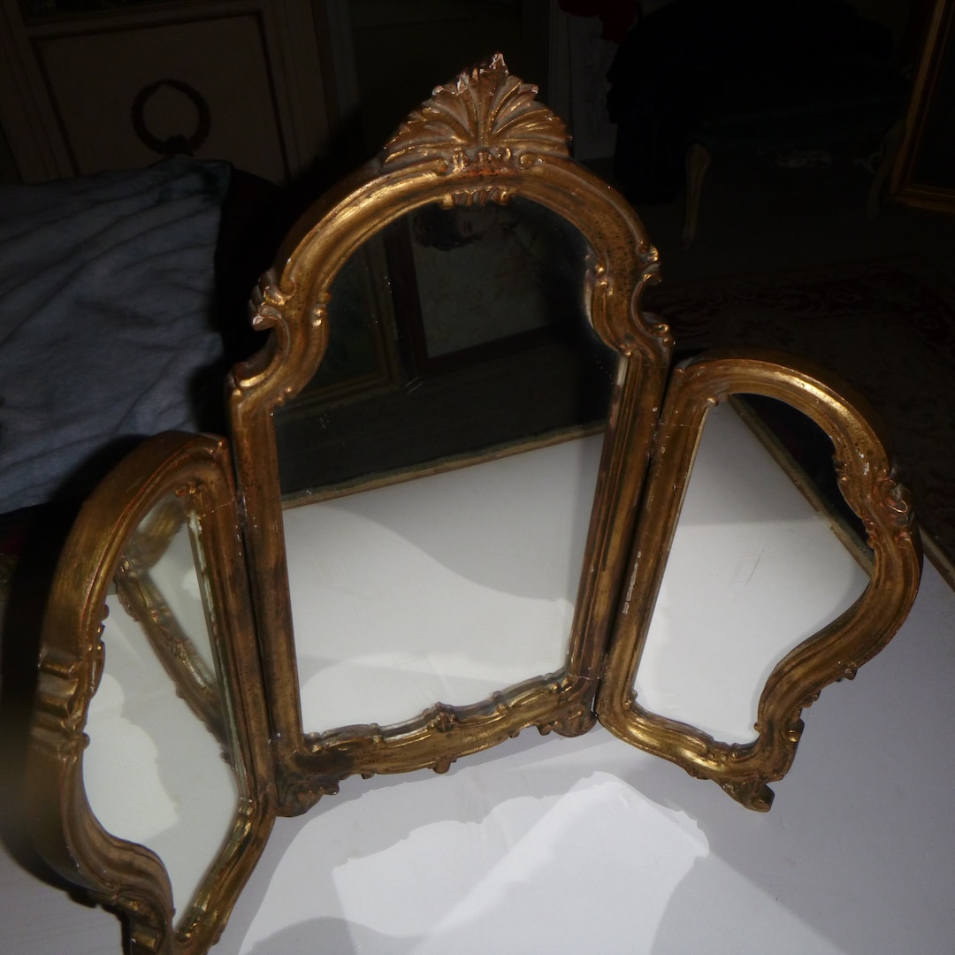 Vintage Fabulous Italian Gold Tone Wooden Trifold/triptych Ornate Desk ...