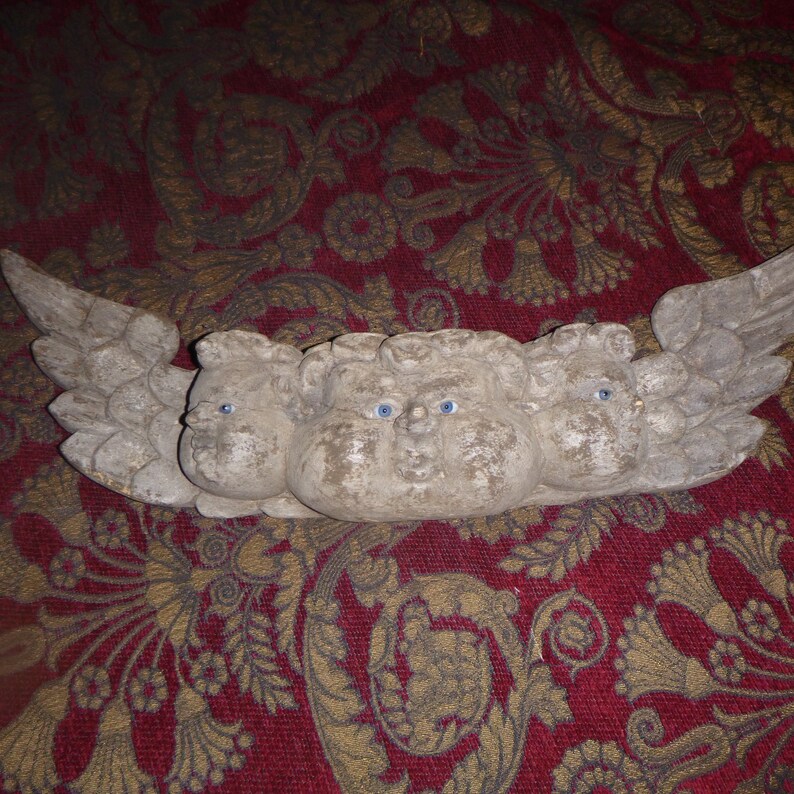 Vintage Shabby/primitive Trio Cherub,putti,putto Wood Carved ...