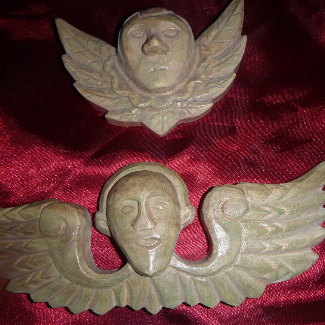 Naive Pair Folk Art Angel/putti Carved Wooden Winged Angel Figures. - Etsy