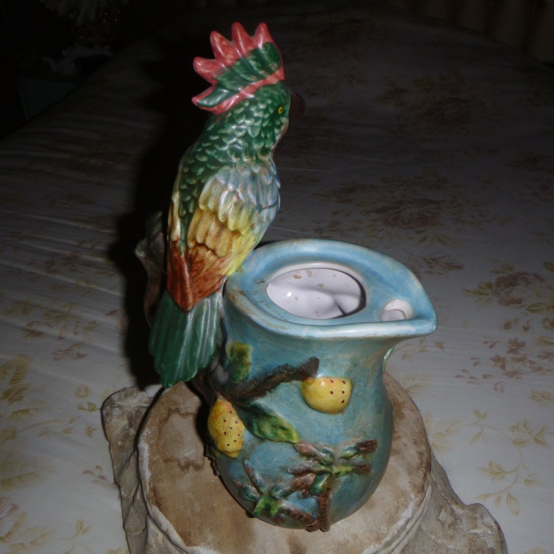 Stunning Exotic Heavy Majolica Pitcher With Bird/cockatoo on Branch ...