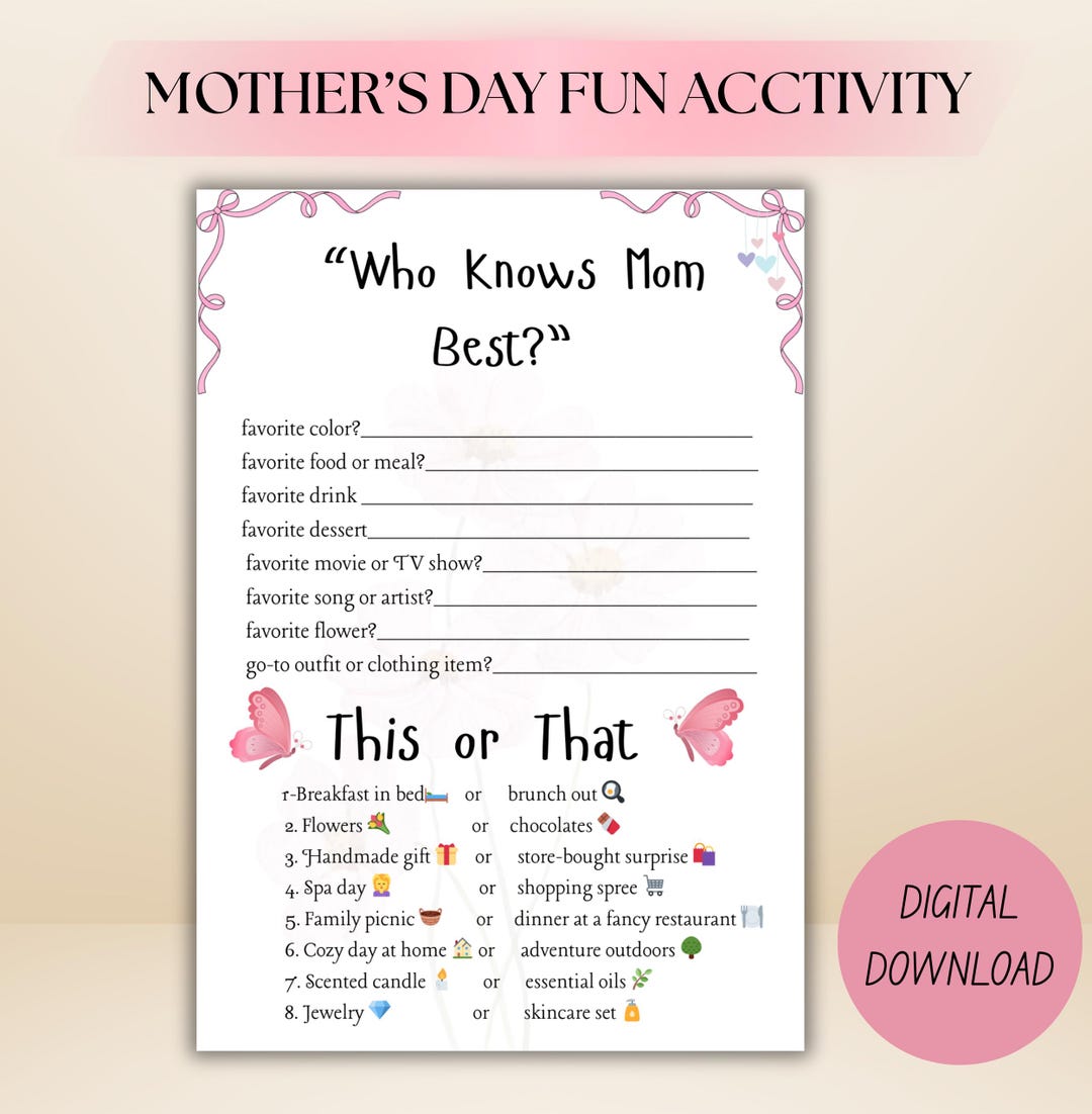 Who Knows Mom Best Mothers Day Fun Activity,mother’s Day Brunch Party ...