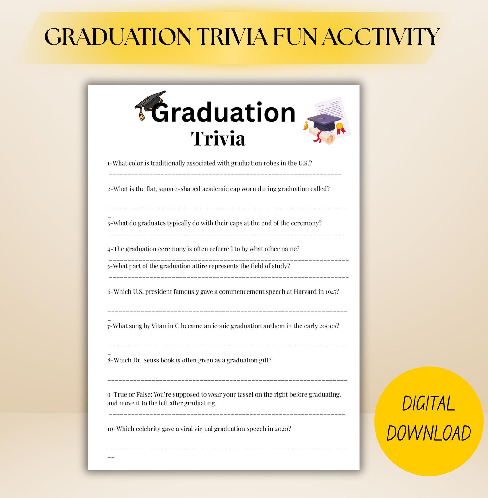 Printable Graduation Trivia Game, Graduation Gifts, Grad Party Games ...